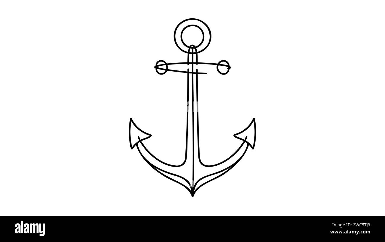 Continuous line drawing of anchor. Anchor linear icon. One line drawing ...