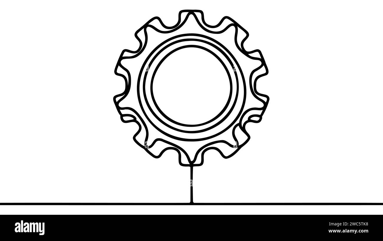 Single gear one line drawing. One continuous line illustration of gear ...