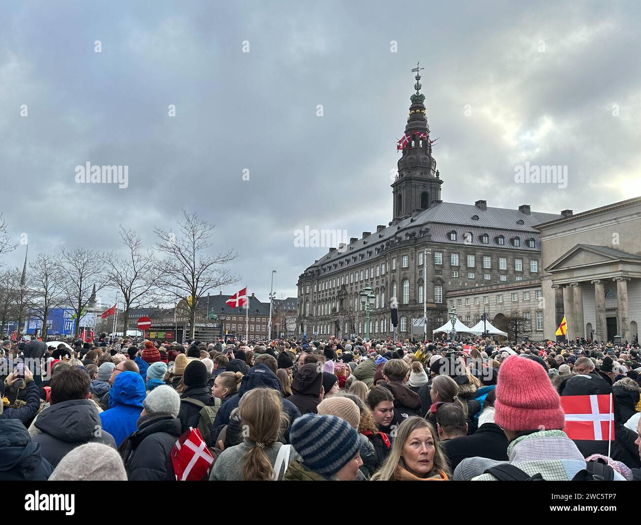 Copenhagen, Denmark. 14th Jan, 2024. People gather in the square at ...