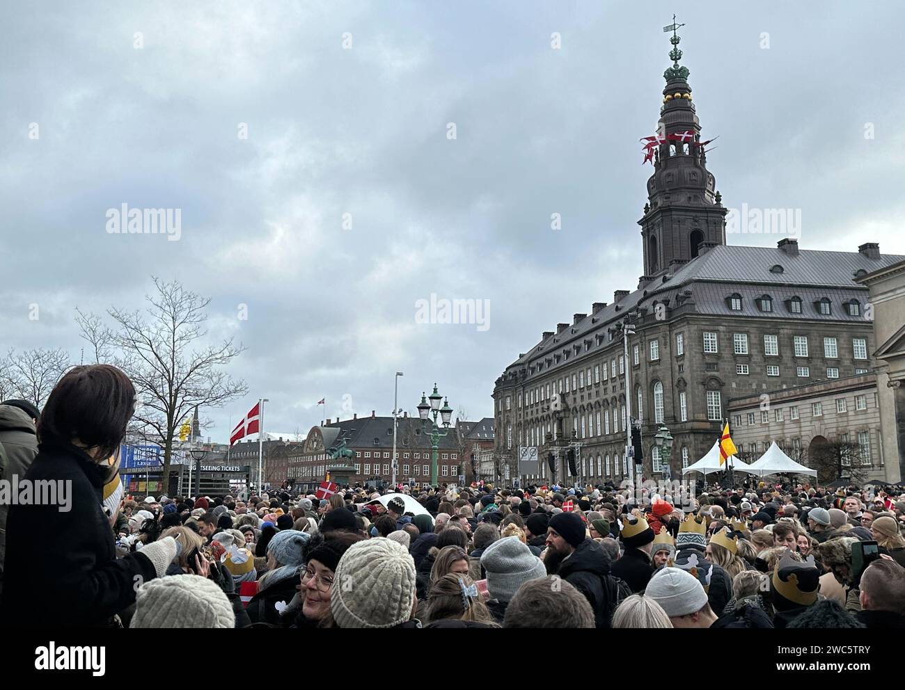 Copenhagen, Denmark. 14th Jan, 2024. People gather in the square at ...