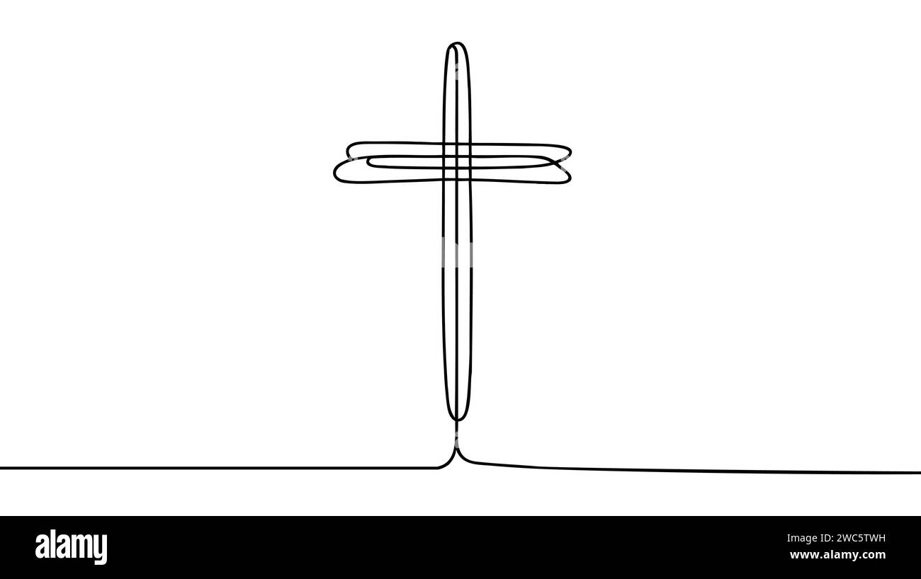 Continuous drawn one line of the symbol of Christian cross. Vector ...