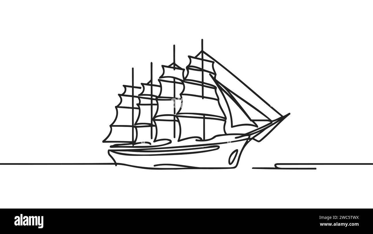Continuous line drawing of old ship Stock Vector Image & Art - Alamy