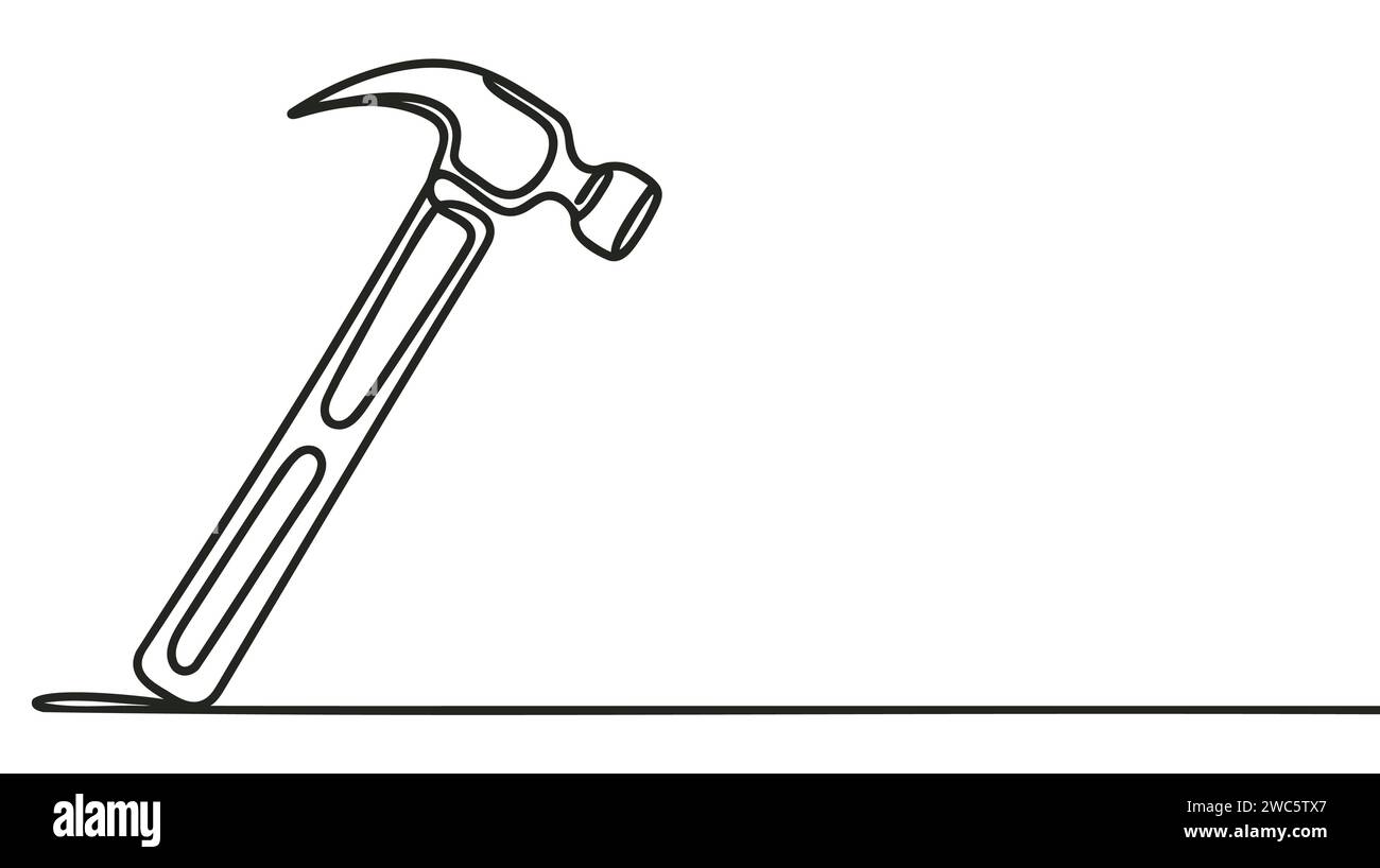 Continuous single one line drawing of hammer construction handyman tool ...
