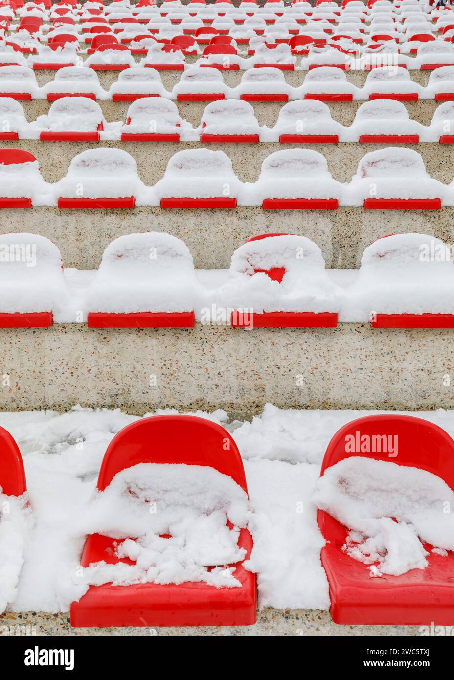 Stadium seats covered with snow in January Stock Photo - Alamy