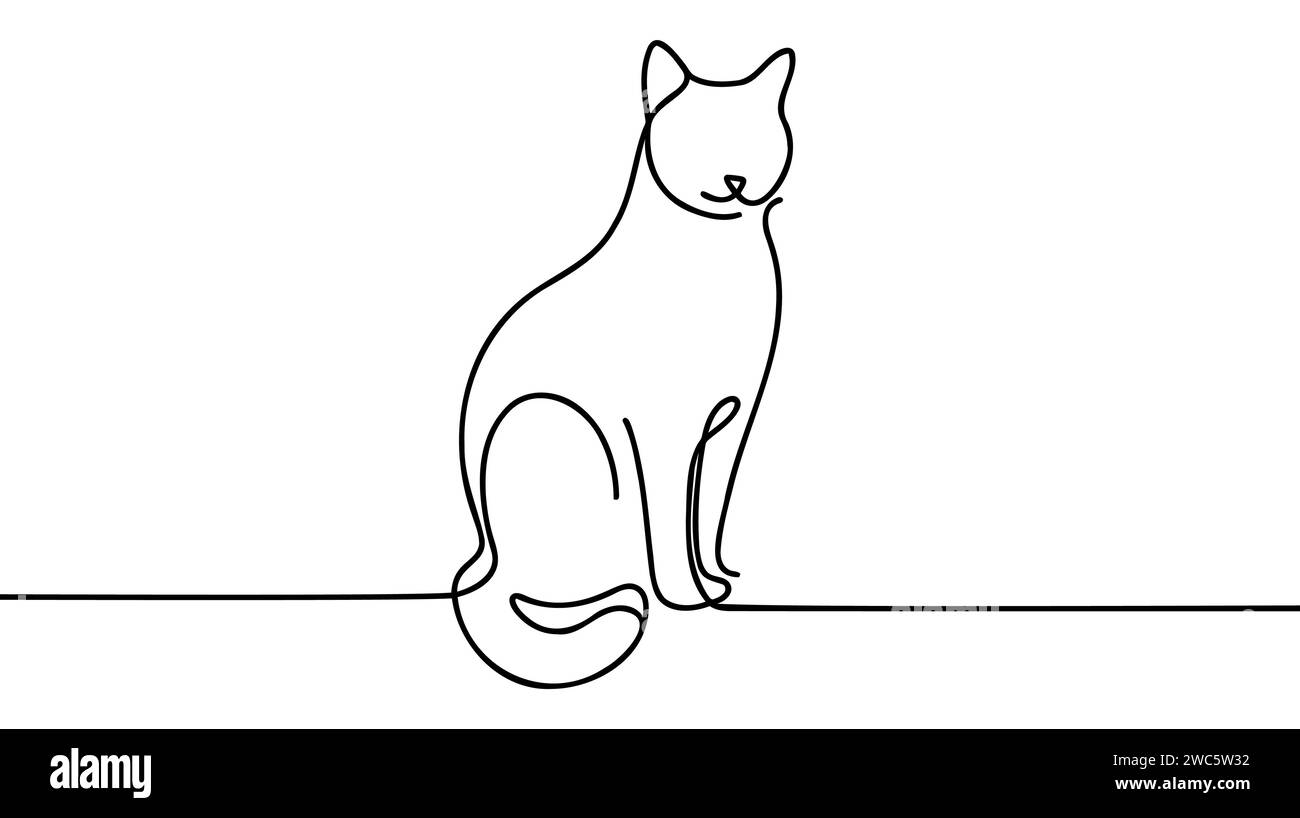 Continuous one line drawing of cat- kitten. Cute Cat single line art ...