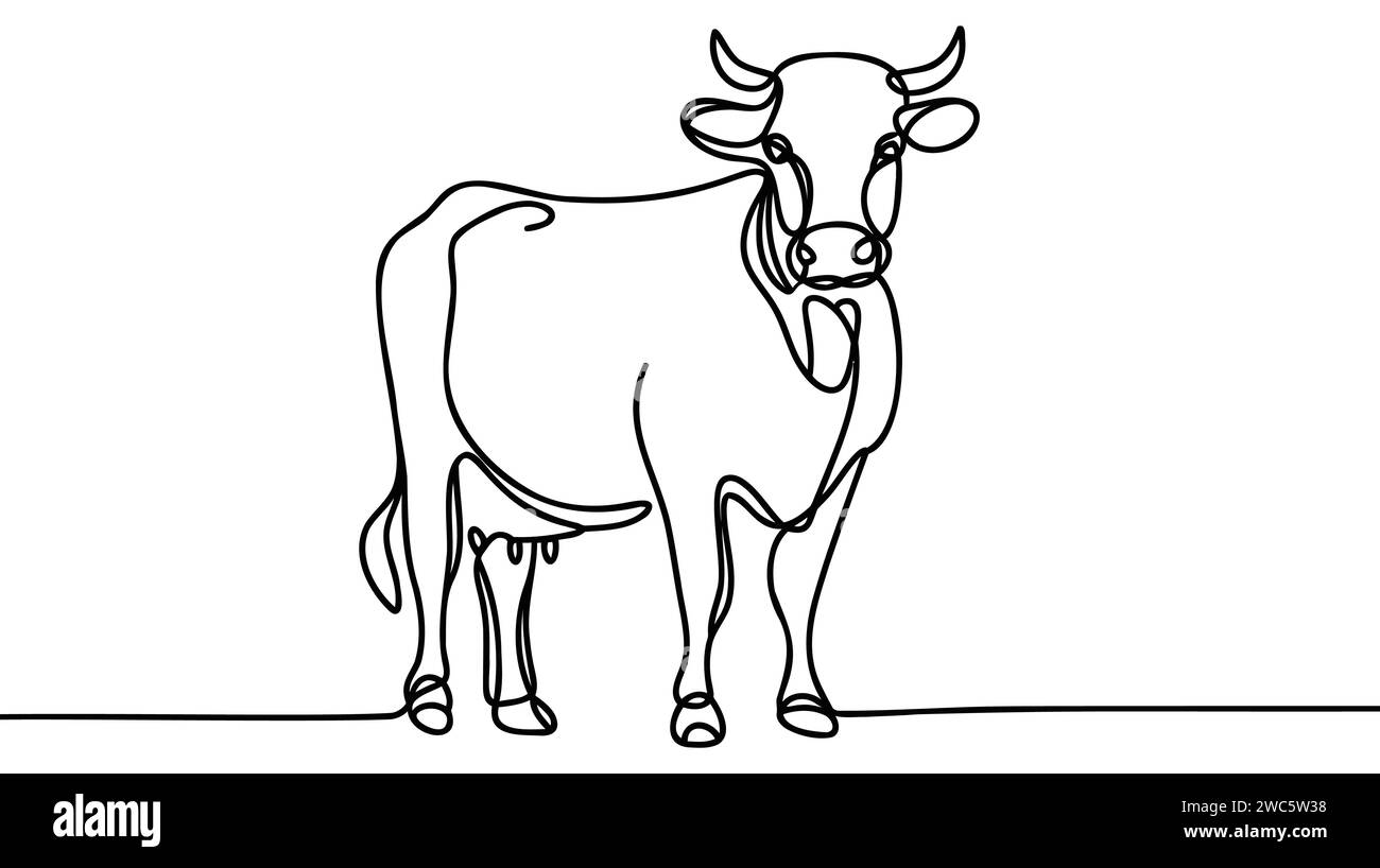 Cow on pasture in continuous line art drawing style. Grazing cow ... Cow on pasture in continuous line art drawing style. Grazing cow ...