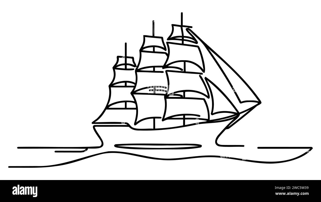 Continuous line drawing of old ship Stock Vector Image & Art - Alamy