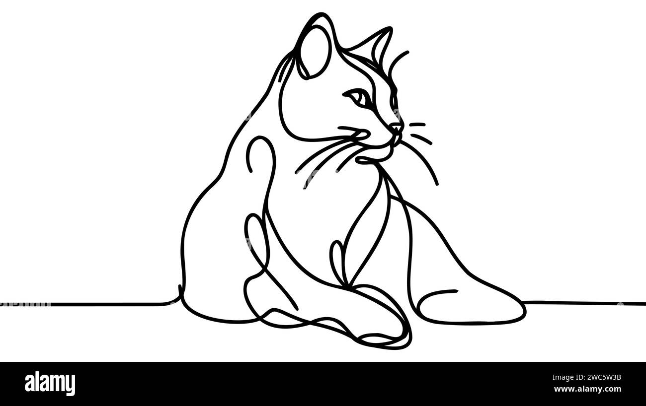 Continuous one line drawing of cat- kitten. Cute Cat single line art ...