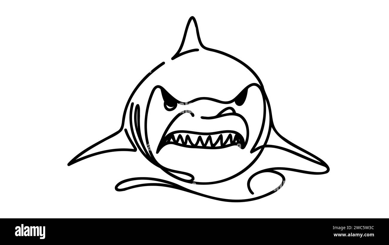 Single one line drawing sharks fish. Shark animals, scary jaws and ...