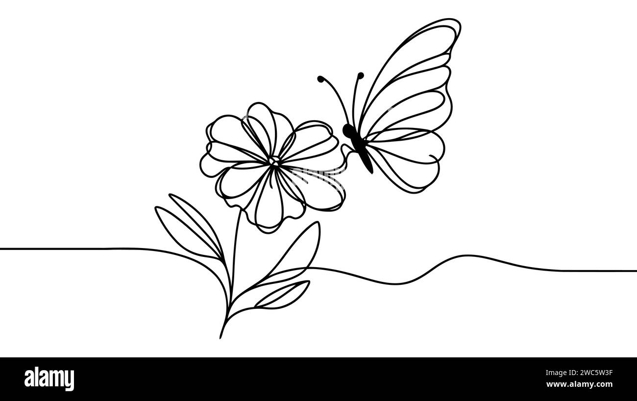 Butterfly in One continuous line drawing. Beautiful flying moth for ...