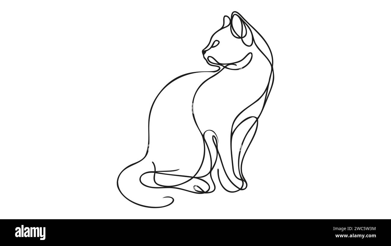 Continuous one line drawing of cat- kitten. Cute Cat single line art ...