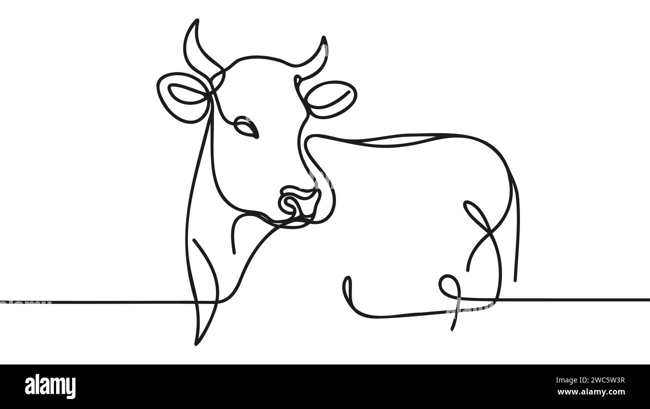 Cow on pasture in continuous line art drawing style. Grazing cow ... Cow on pasture in continuous line art drawing style. Grazing cow ...