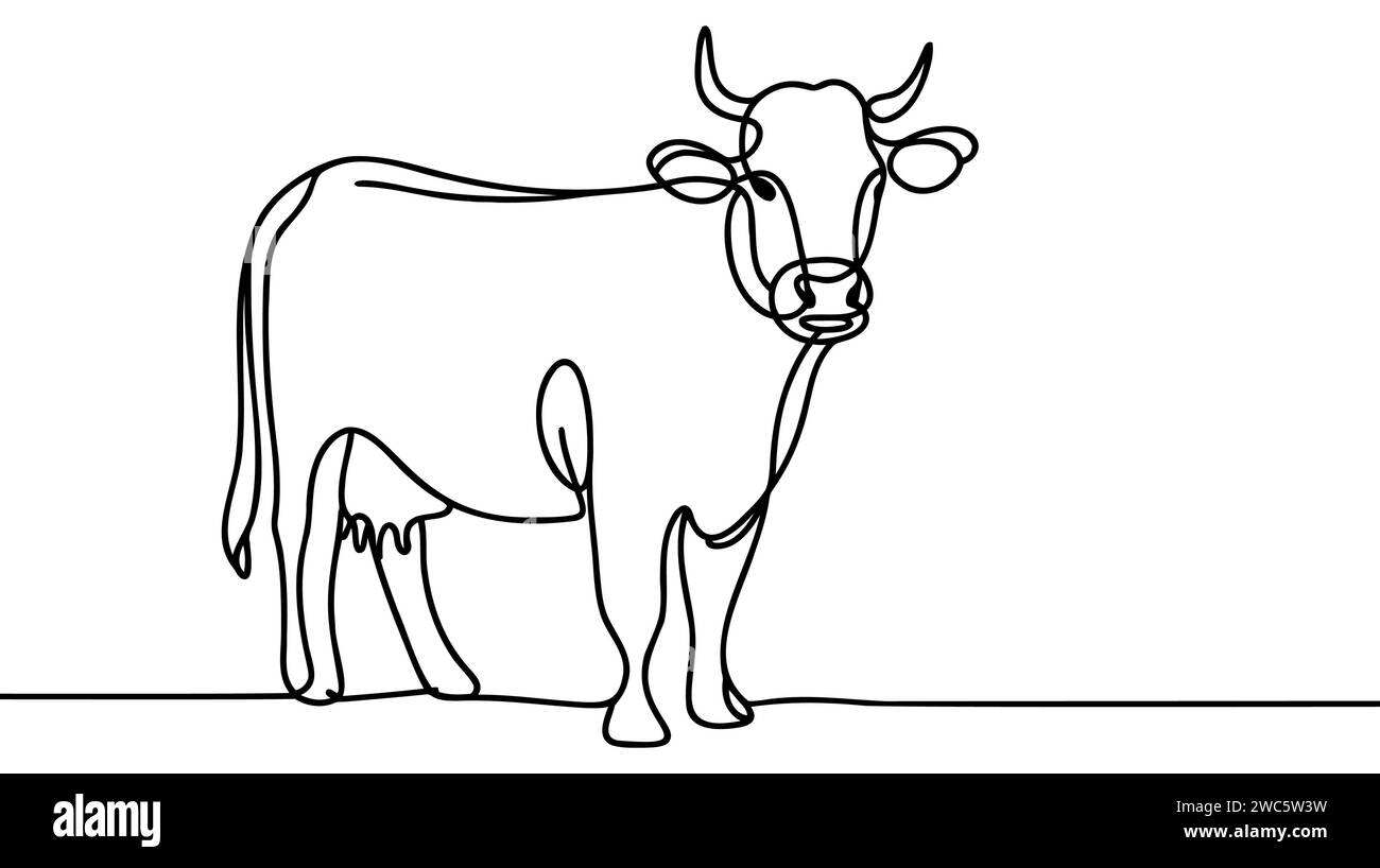 Cow on pasture in continuous line art drawing style. Grazing cow ... Cow on pasture in continuous line art drawing style. Grazing cow ...