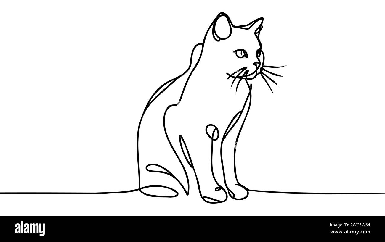 Continuous one line drawing of cat- kitten. Cute Cat single line art ...