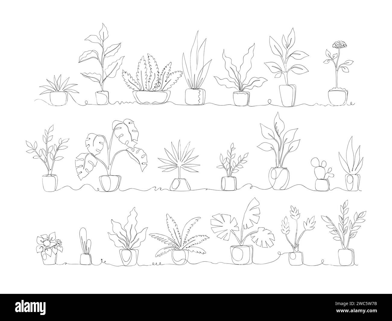 One Line Home Plants Continuous Monoline House Pots With Tropical