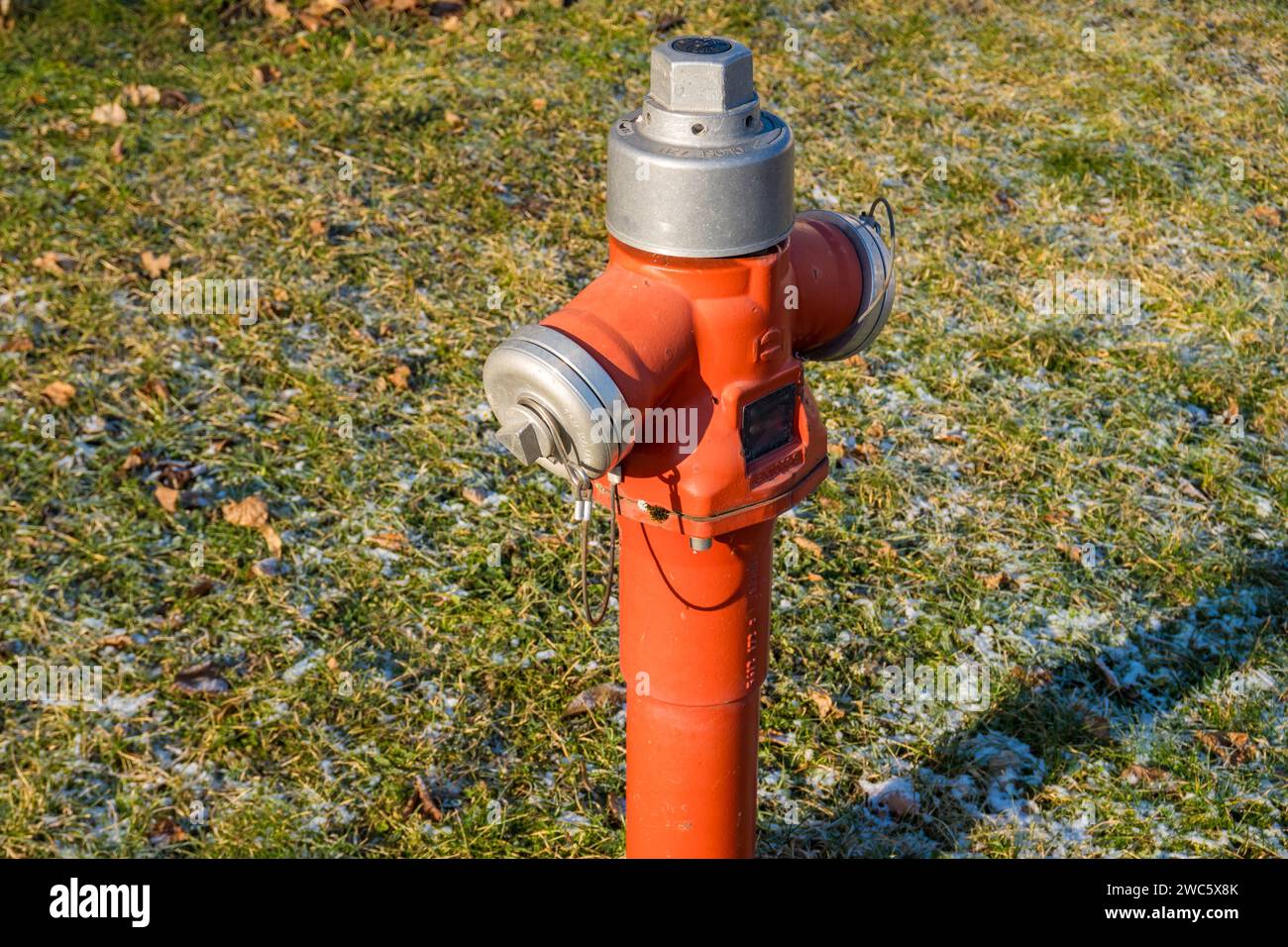 fire hydrant surrounded by green grass. Red fire hydrant on the side of ...