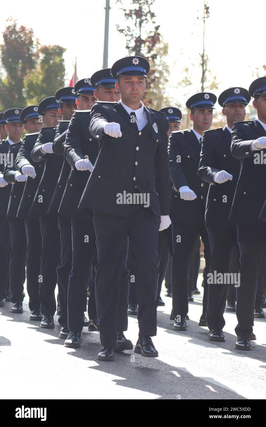 Turkish police units march in uniform during the Republic Day parade ...