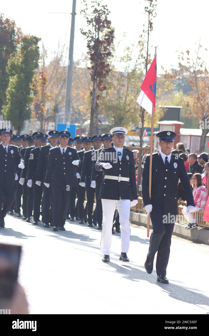 Turkish police units march in uniform during the Republic Day parade ...