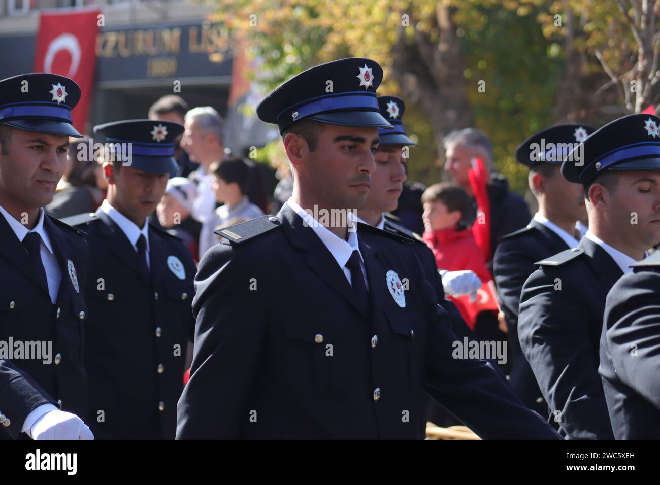 Turkish police units march in uniform during the Republic Day parade ...