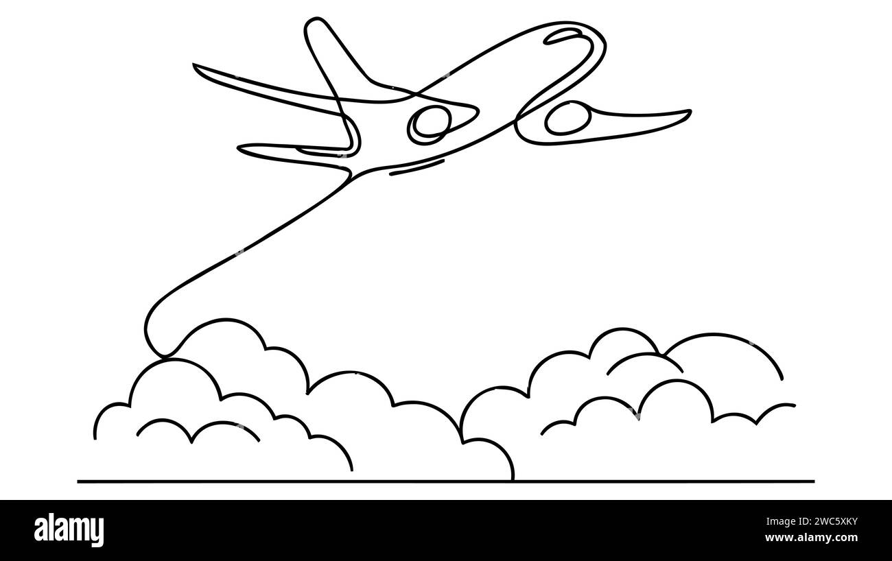 Airplane one line drawing on a white background. Airplane continuous ...