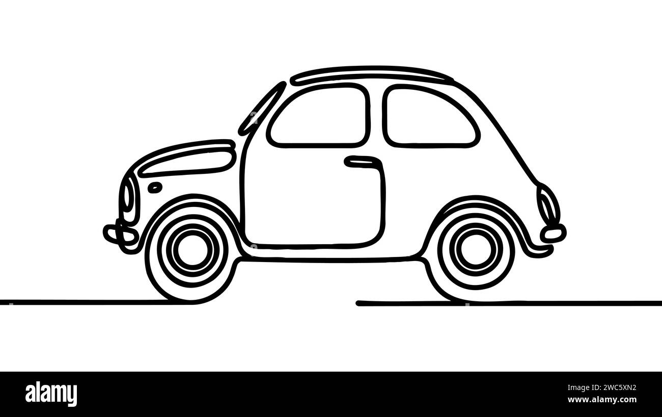Abstract small car in continuous line art drawing style. Minimalist ...