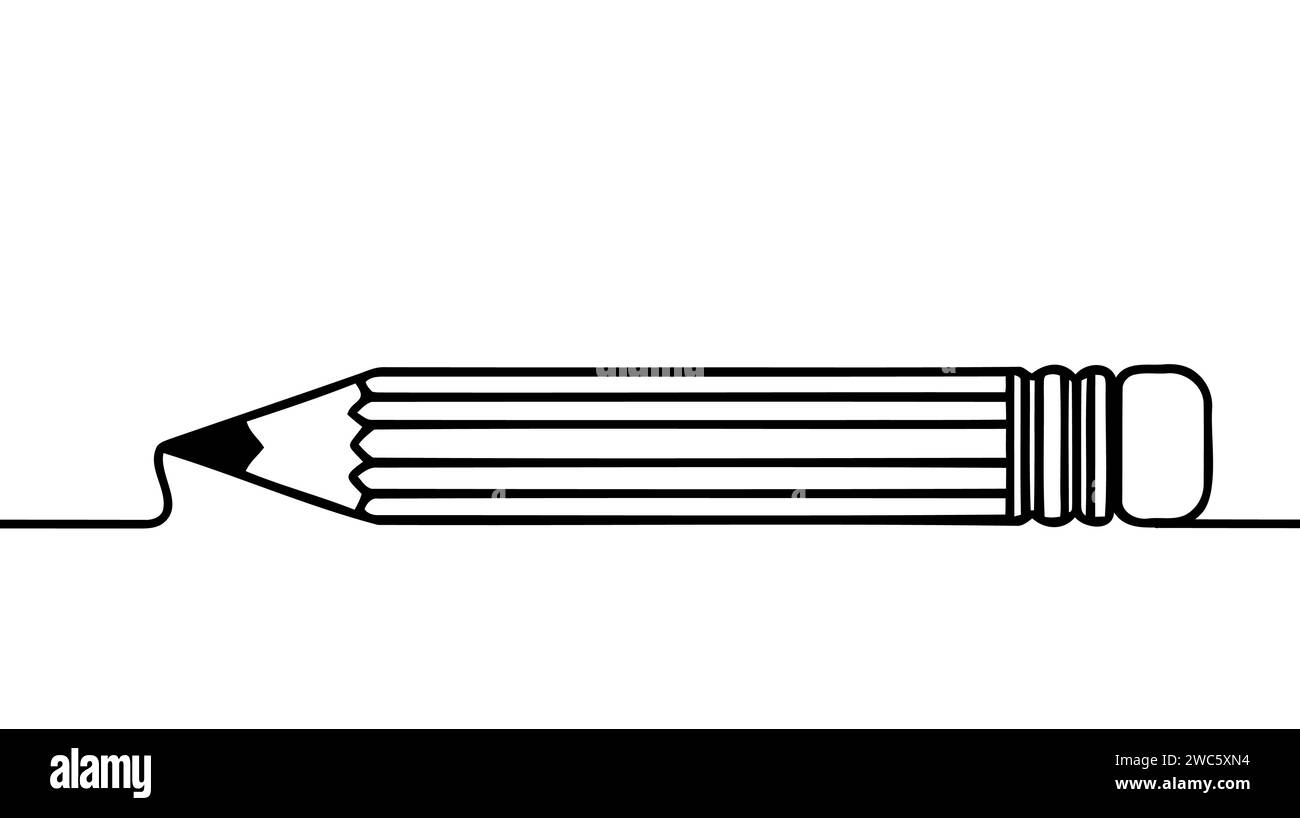 Single continuous line drawing of pencil. Pen icon. Back to school ...