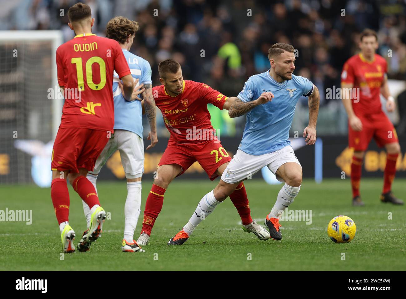Lazio’s Italian forward Ciro Immobile challenges for the ball with ...