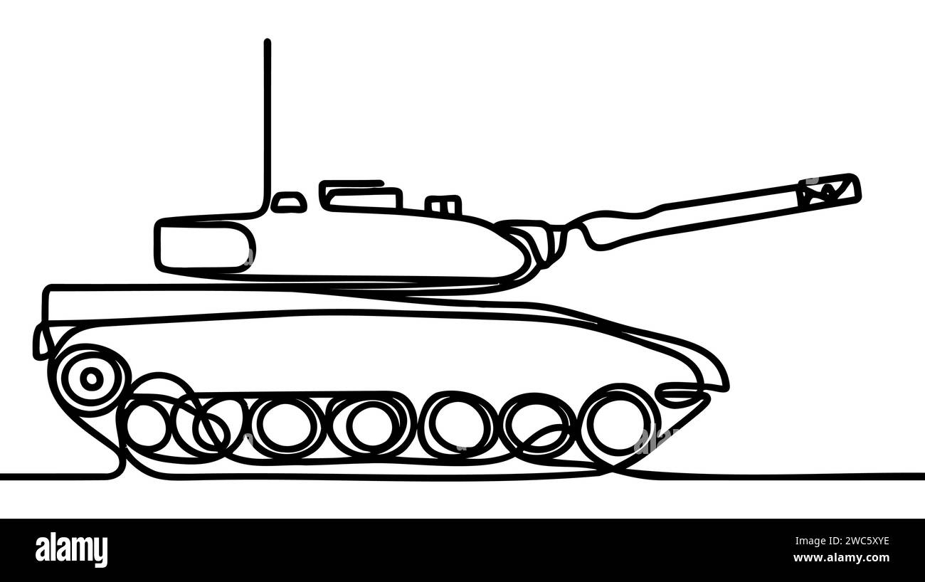 Tank continuous line drawing. One line art of military, armored ...