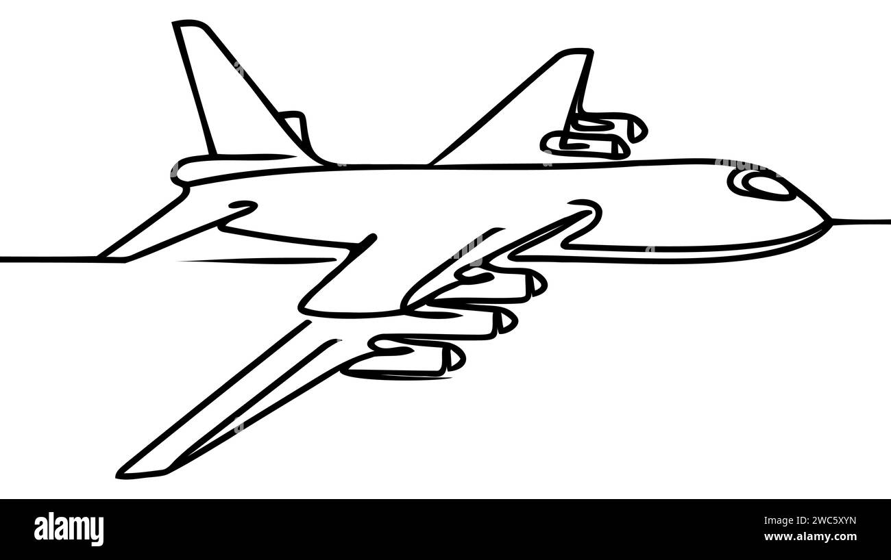 Airplane one line drawing on a white background. Airplane continuous ...