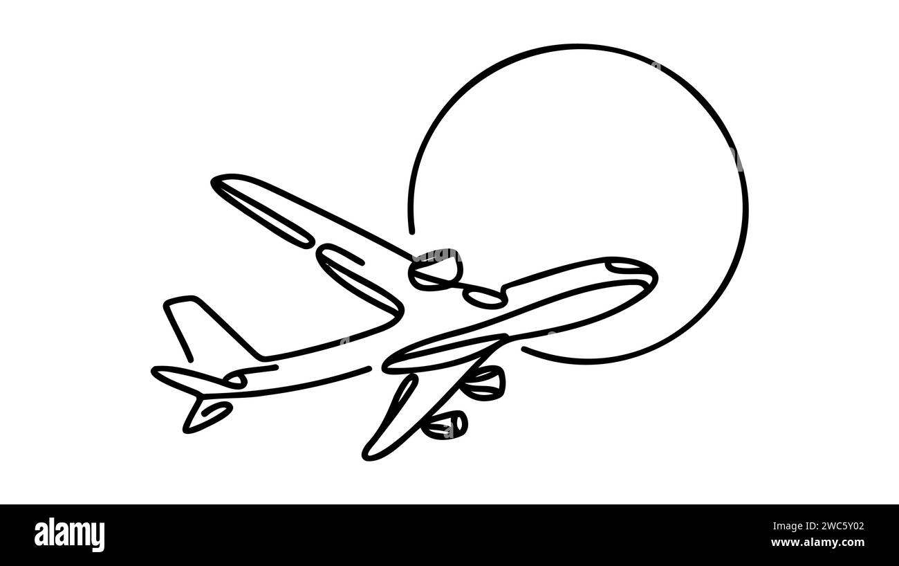 Continuous line art illustration airplane Black and White Stock Photos ...