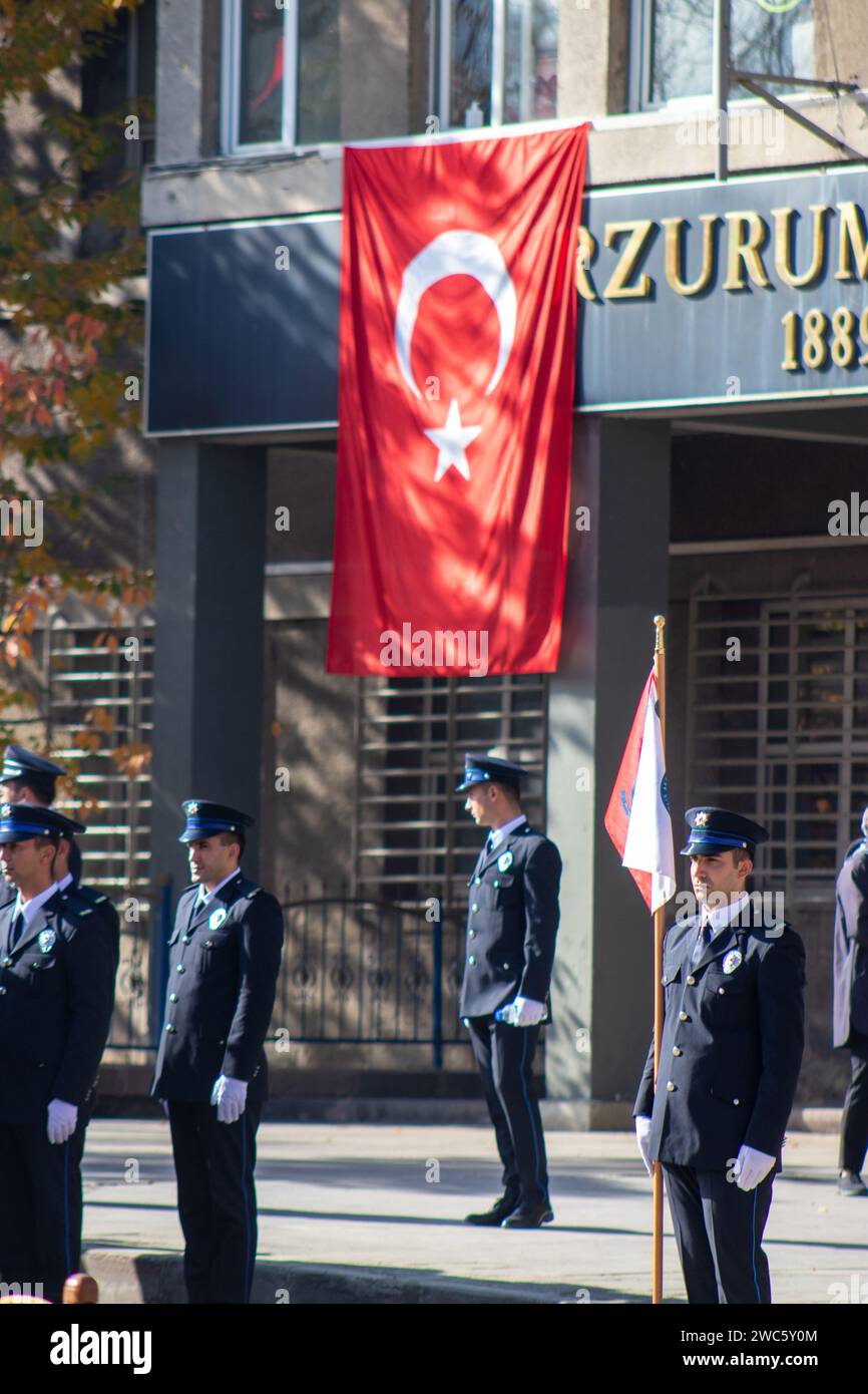 Turkish police units march in uniform during the Republic Day parade ...