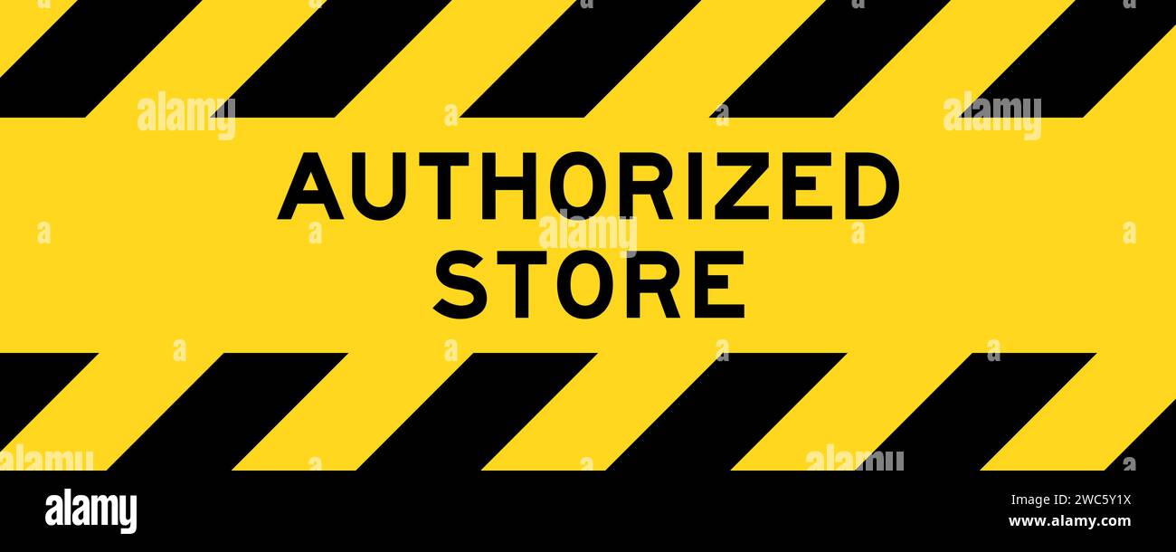 Yellow and black color with line striped label banner with word ...