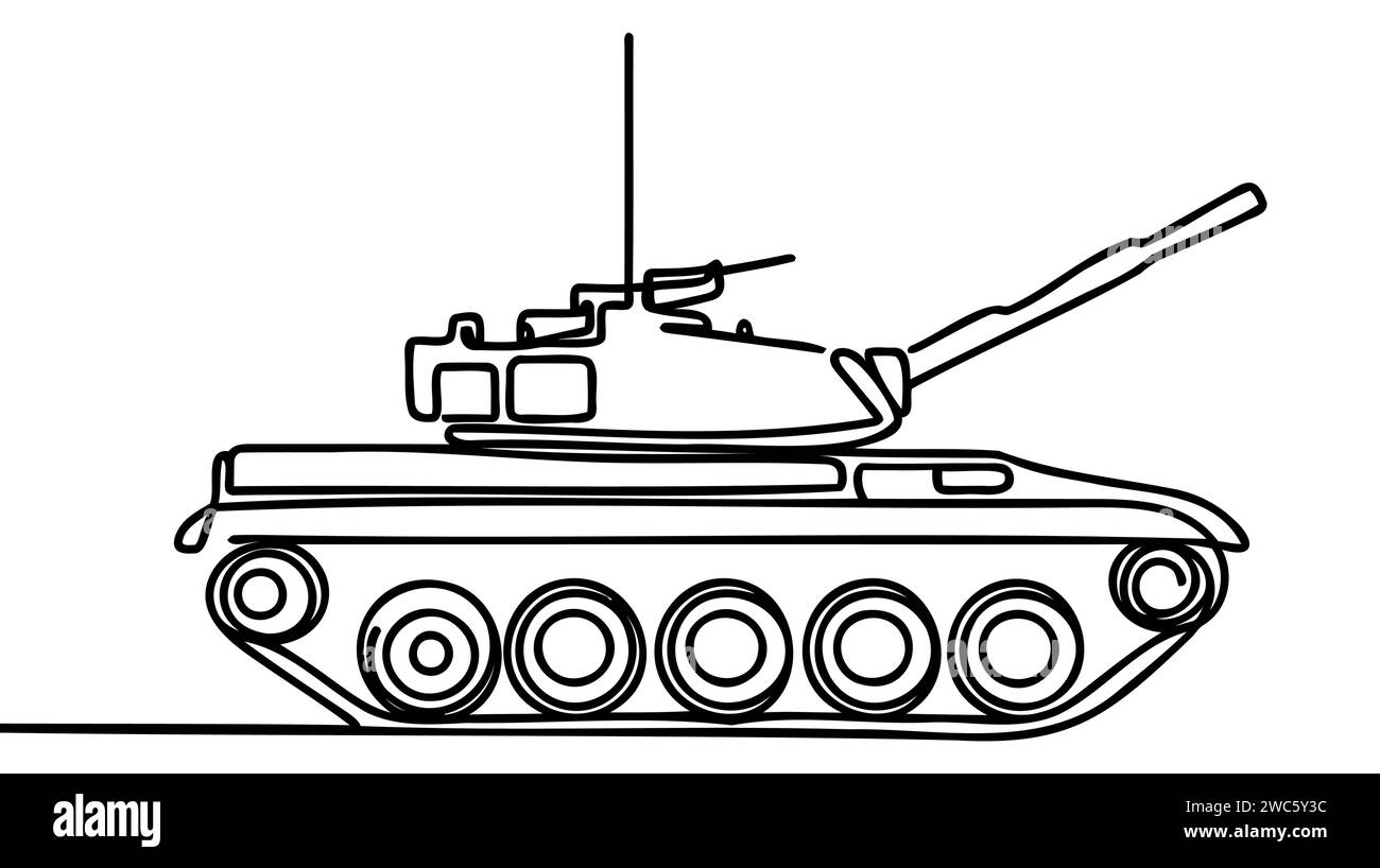 Tank continuous line drawing. One line art of military, armored ...