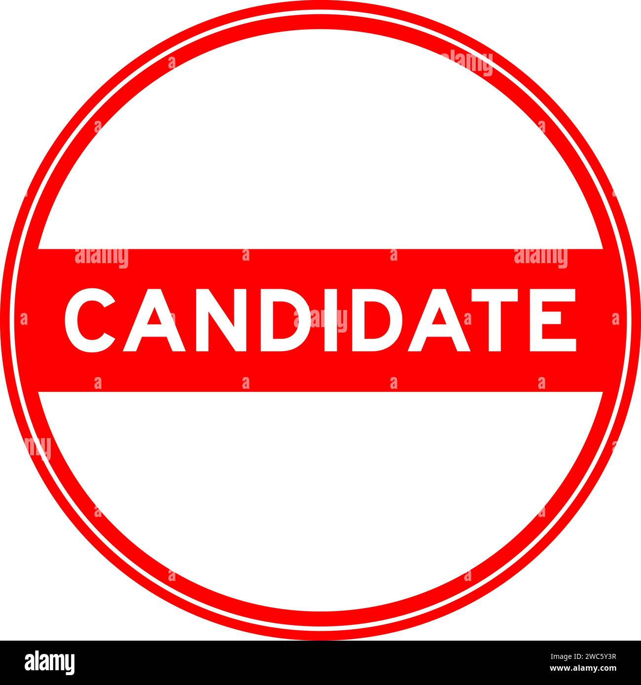 Red color round seal sticker in word candidate on white background ...