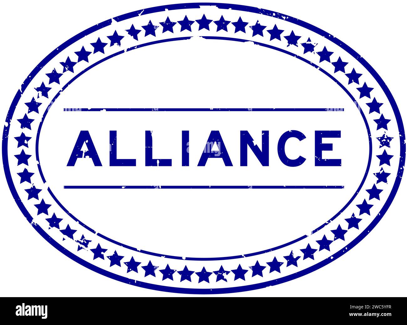 Grunge blue alliance word oval rubber seal stamp on white background ...