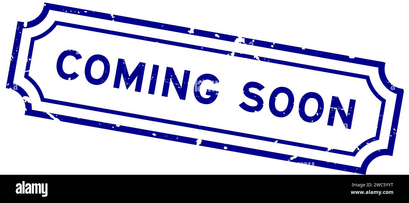 Grunge blue coming soon word rubber seal stamp on white background ...