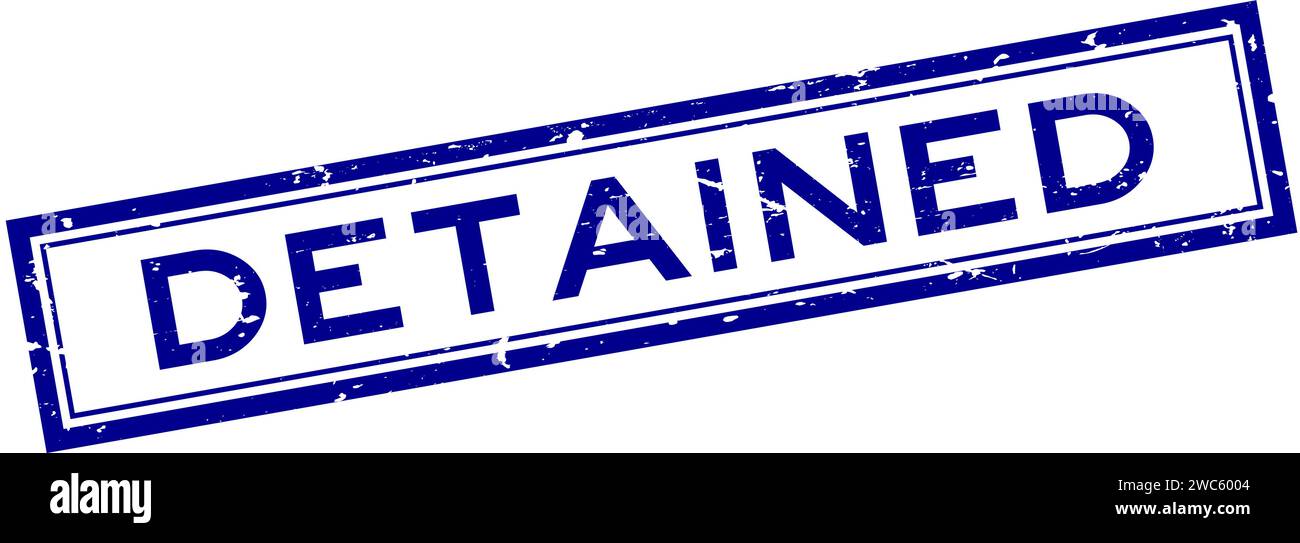 Grunge blue detained word square rubber stamp in white background Stock ...