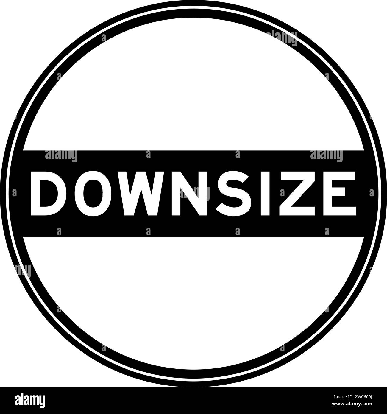 Black color round seal sticker in word downsize on white background ...