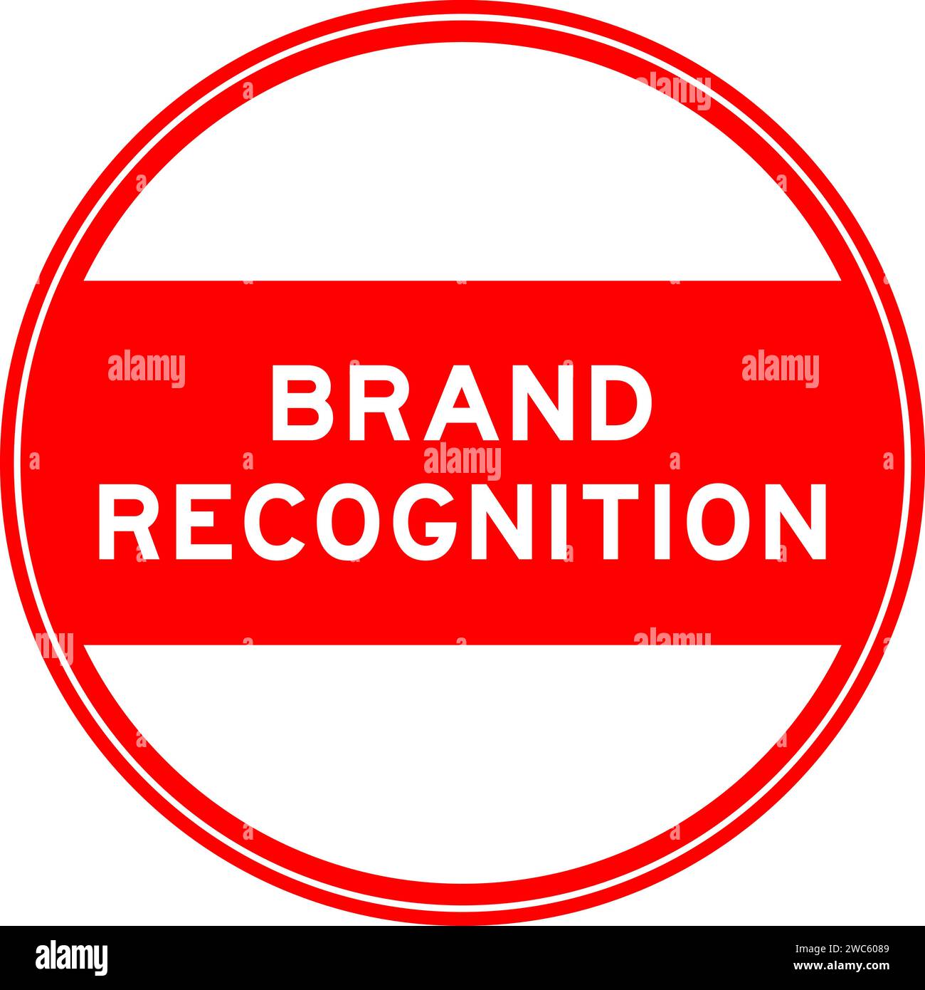 Red color round seal sticker in word brand recognition on white ...