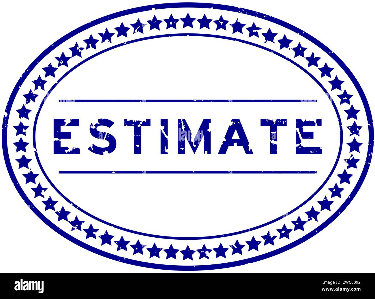 Grunge blue estimate word oval rubber seal stamp on white background ...
