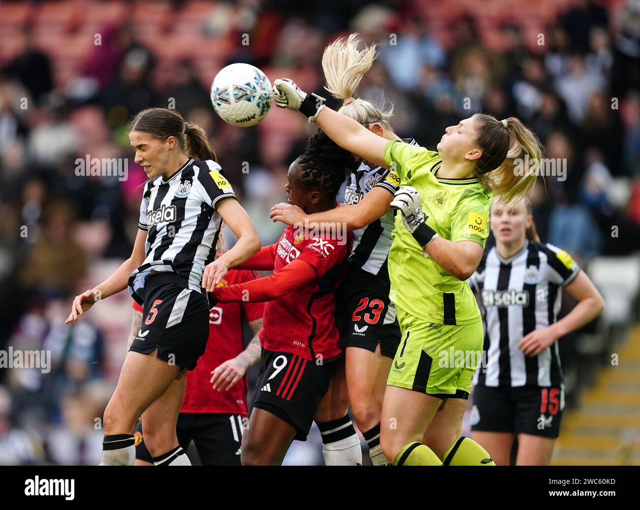 Newcastle United goalkeeper Grace Donnelly punches clear a shot from ...