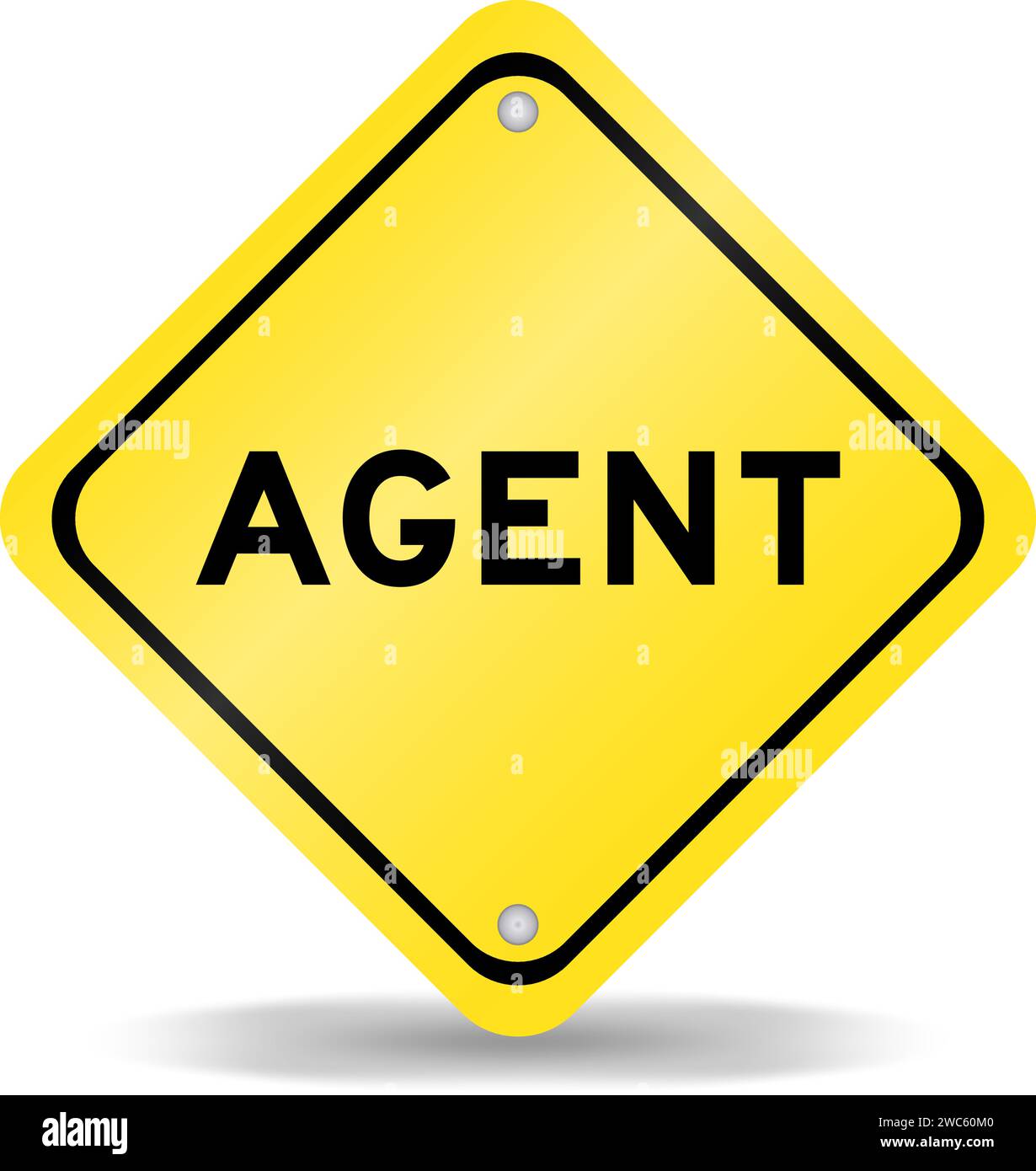 Yellow color transportation sign with word agent on white background ...