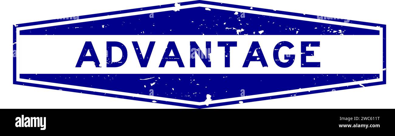 Grunge blue advantage word hexagon rubber seal stamp on white ...