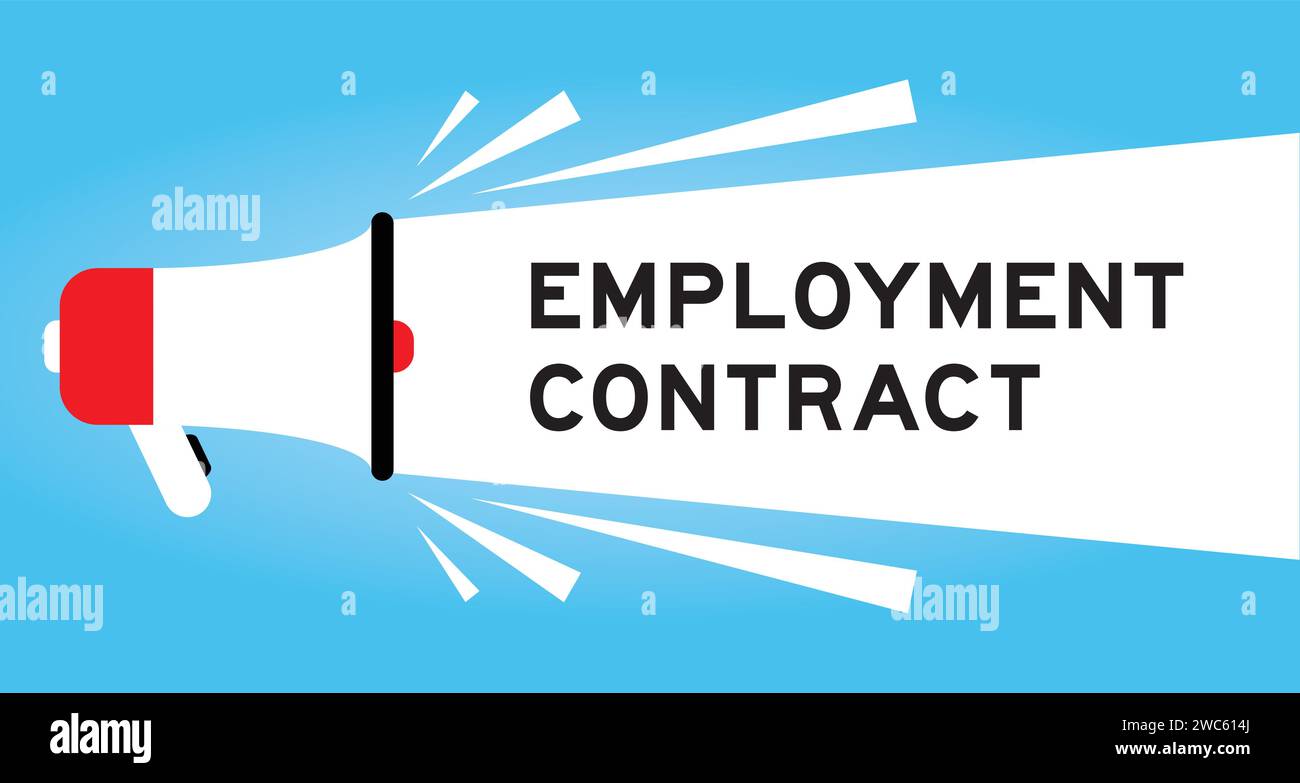 Color megaphone icon with word employment contract in white banner on ...