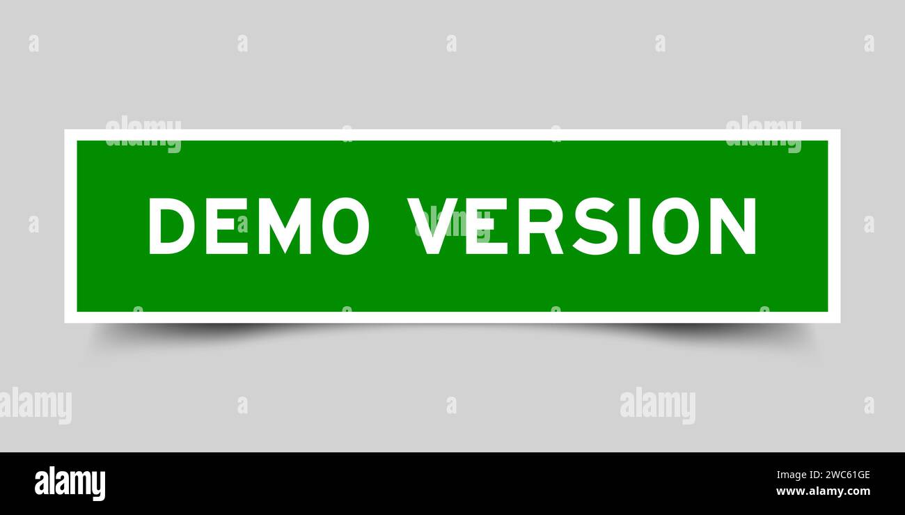 Square sticker label with word demo version in green color on gray ...