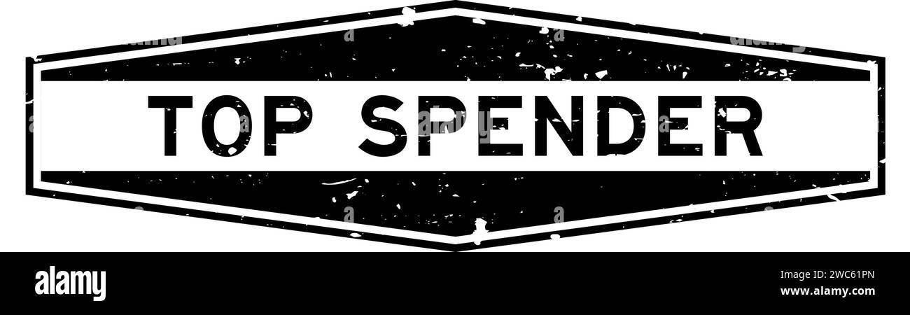 Grunge black top spender word hexagon rubber seal stamp on white ...