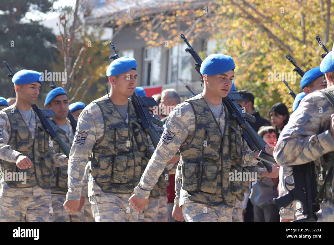 Turkish military units march with precision during the Republic Day ...