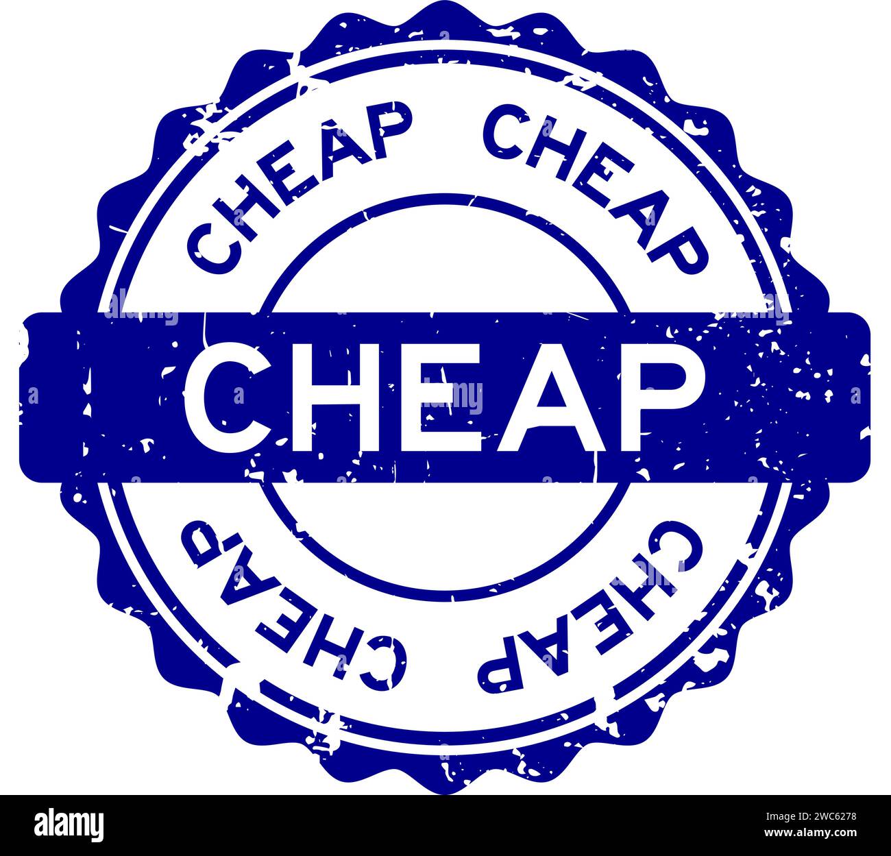 Grunge blue cheap word round rubber seal stamp on white background ...