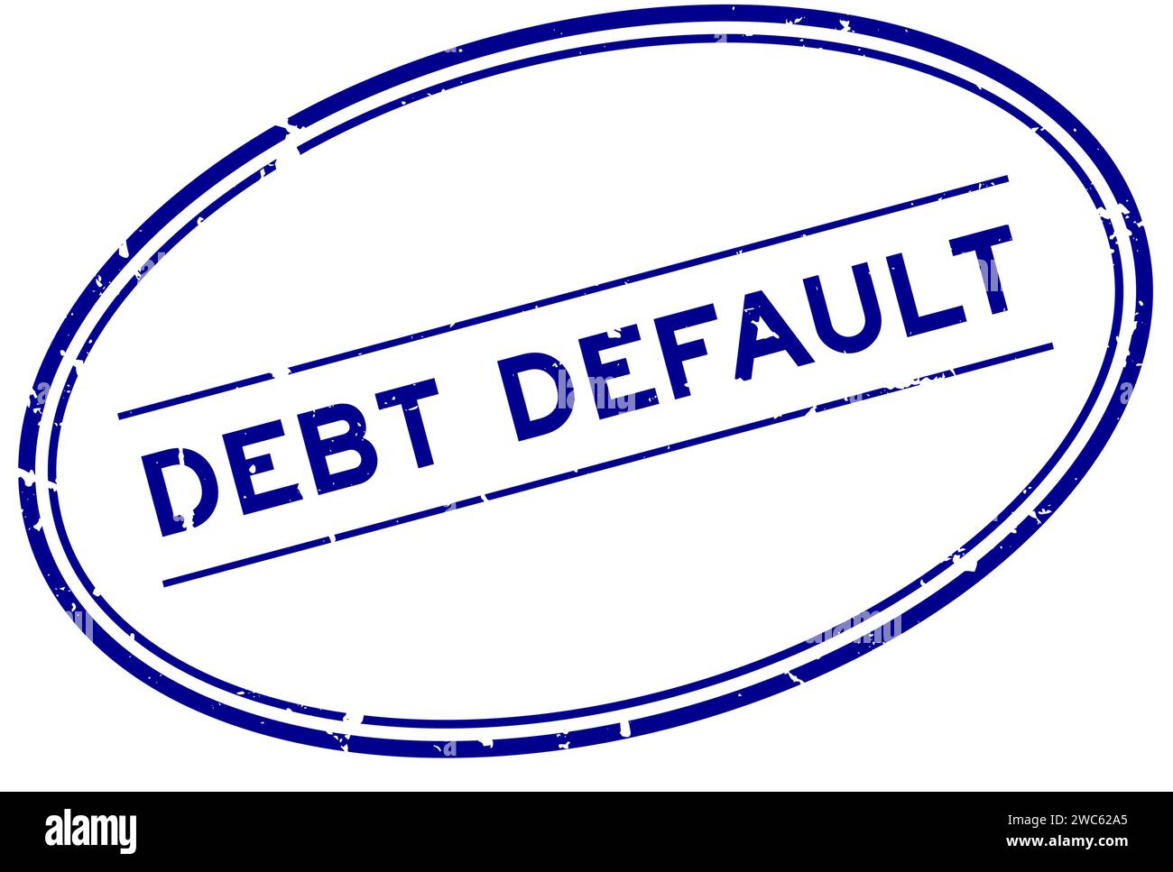 Grunge blue debt default word oval rubber seal stamp on white ...