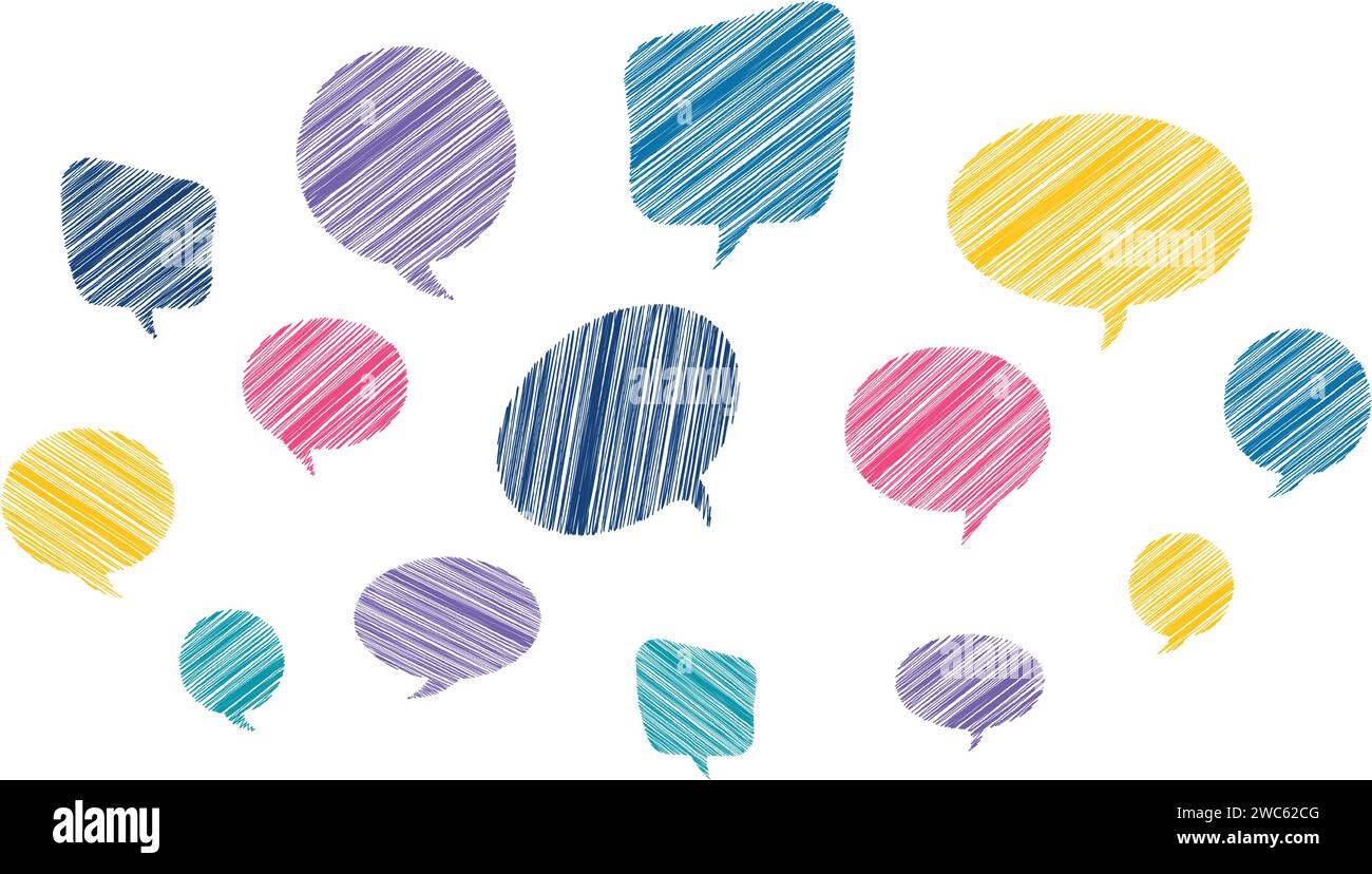 Set of speech bubble text with trendy scribble texture. Chatting box ...